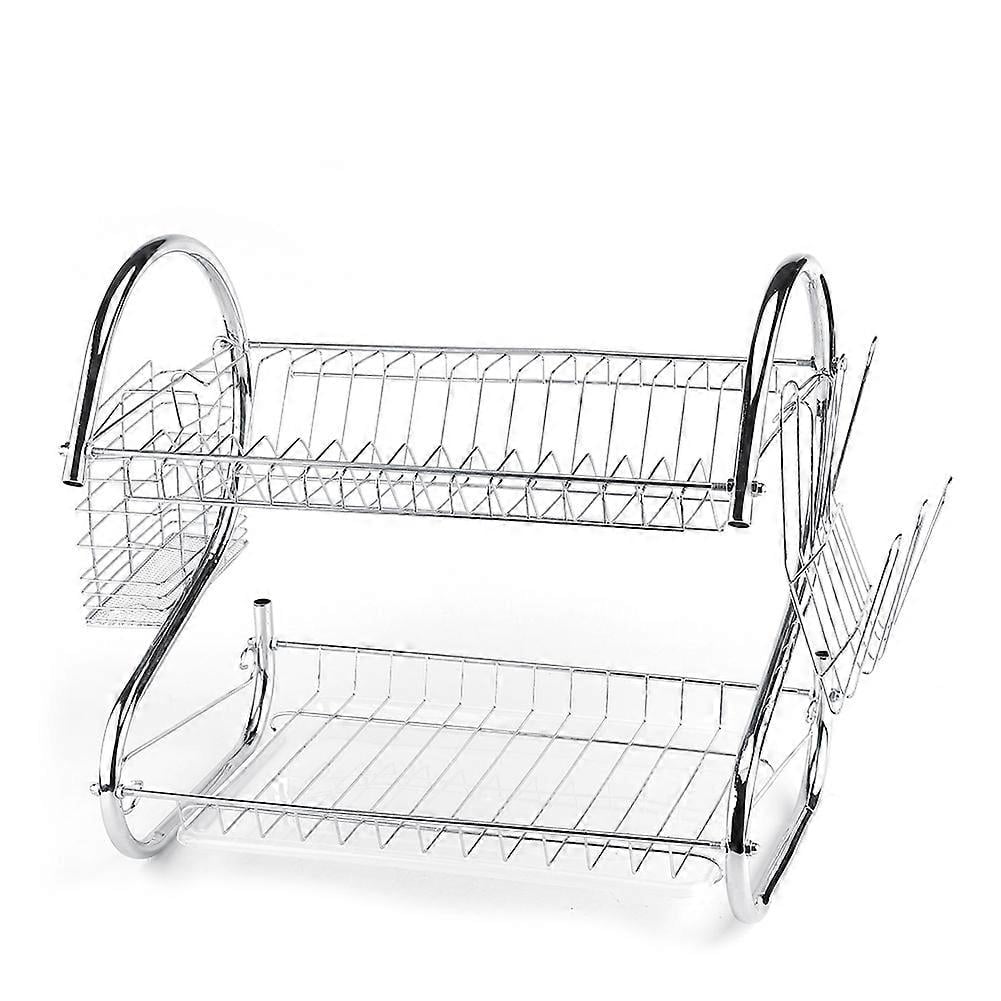 2 Tier Stainless Steel Kitchen Dish Cup Drying Rack Holder Sink Drainer ...