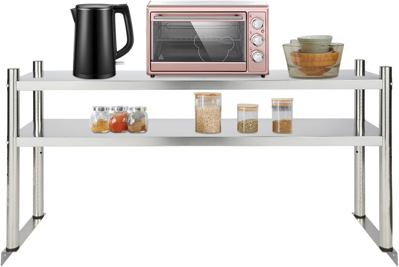 2 Tier Stainless Steel Shelving, 48'' x12'' Adjustable Shelf Storage ...