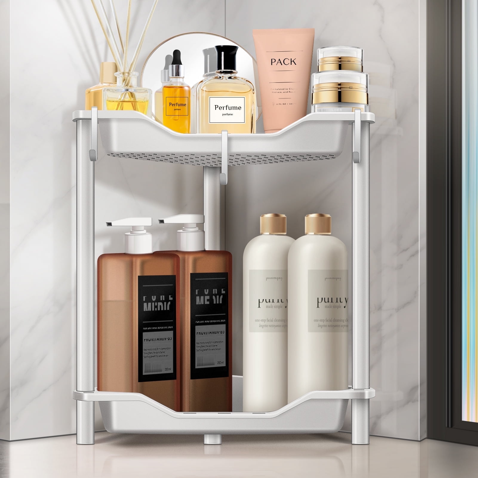 2 Tier Standing Shower Caddy for Bathroom Organizer: Rustproof Corner ...