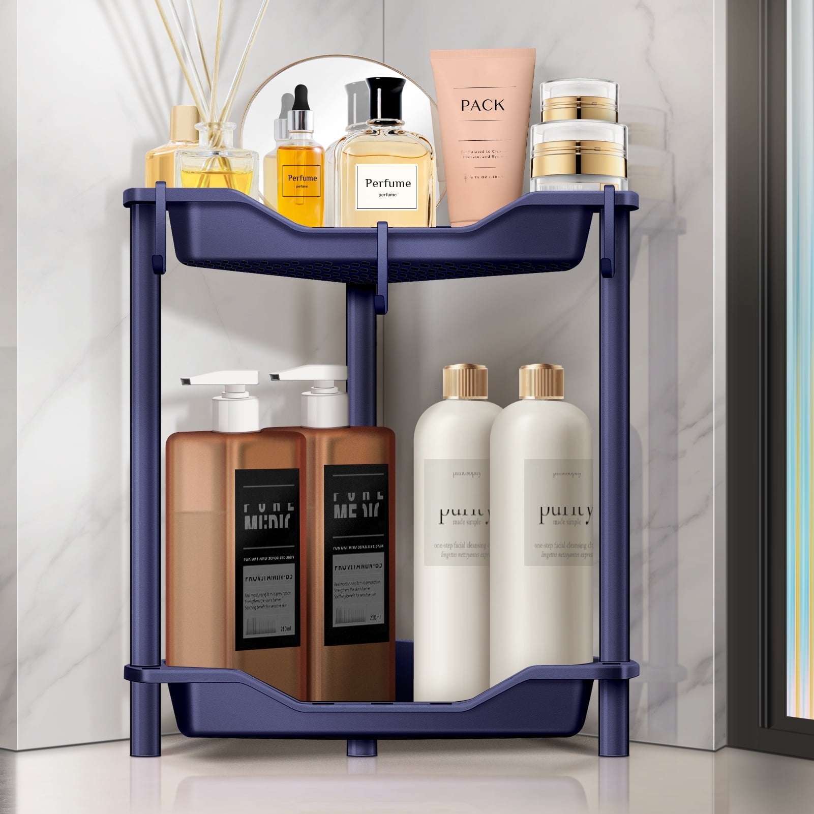 2 Tier Standing Shower Caddy for Bathroom Organizer: Rustproof Corner ...