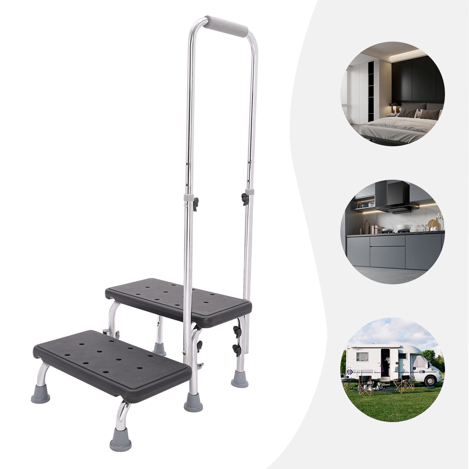 2-Tier Step Stool with Handle Heavy Duty Black Medical Foot Stool Knee ...