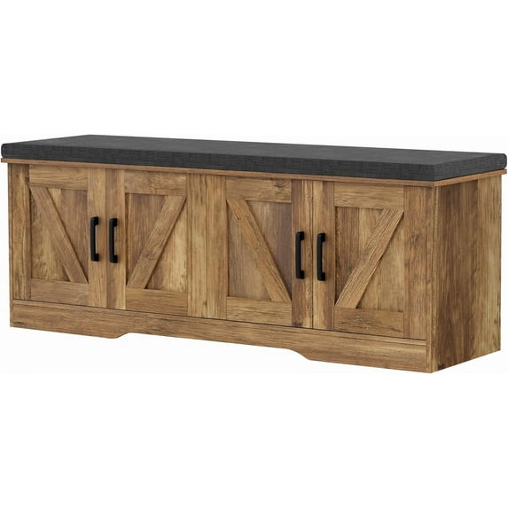2-Tier Storage Bench, 47.2" Wide Shoe Bench with Padded Seat Cushion ...