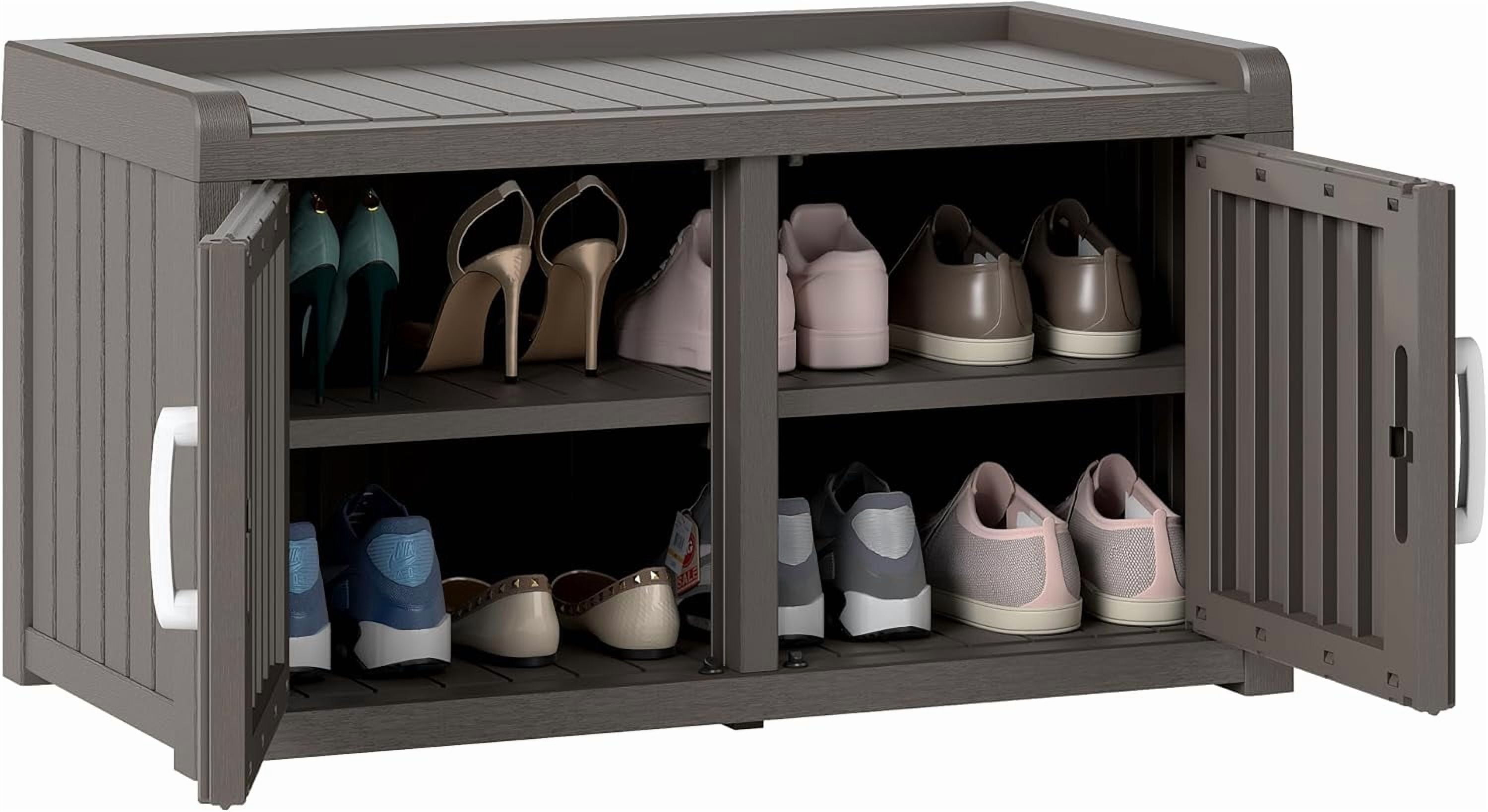 2-Tier Storage Bench, Waterproof UV-Resistant Outdoor Shoe Storage ...