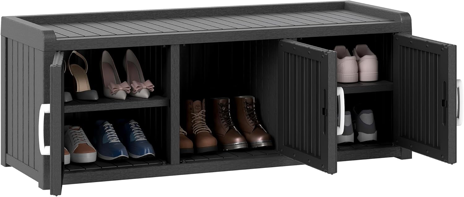 2-Tier Storage Bench, Waterproof UV-Resistant Outdoor Shoe Storage ...