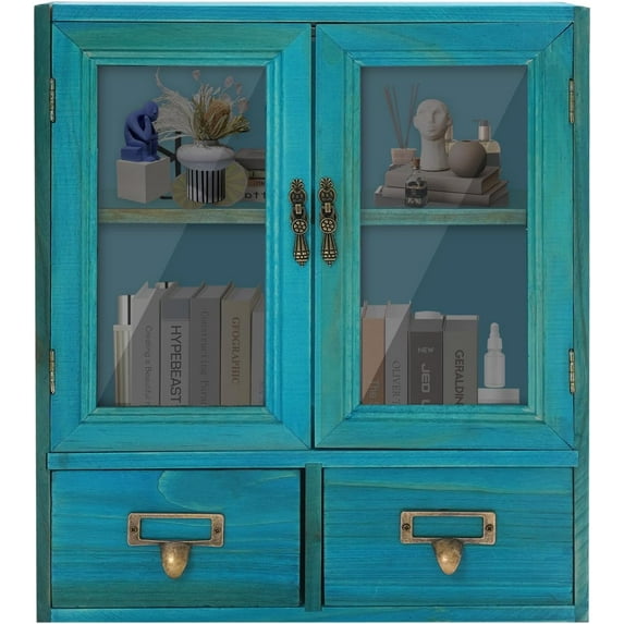 2 Tier Storage Cabinet, Double Door Wood Storage Cabinet with 2 Drawers ...