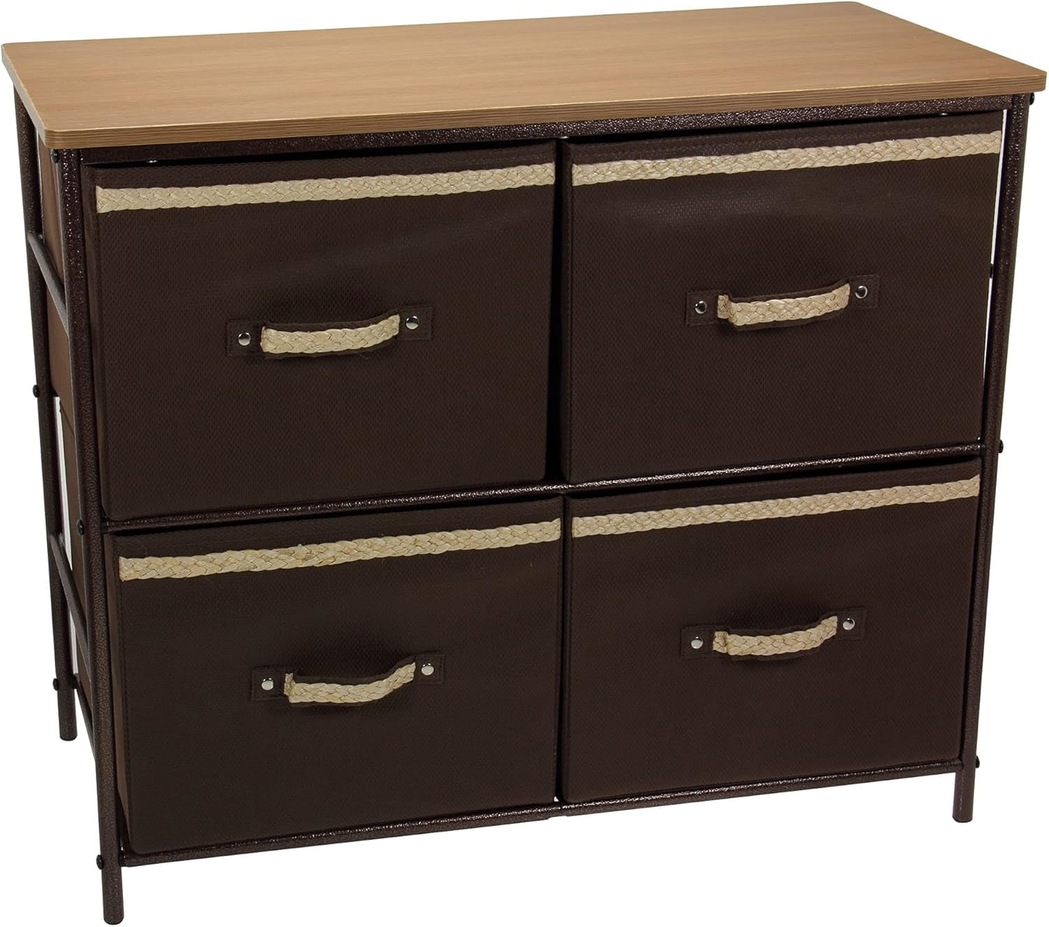 2-Tier Storage Chest of Drawers Bronze Frame Wood Grain Top and 4 Brown ...