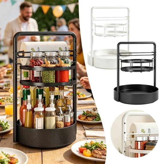 2 Tier Storage Rack Metal Turntable Organizer 360 Swivel Spice Holder ...