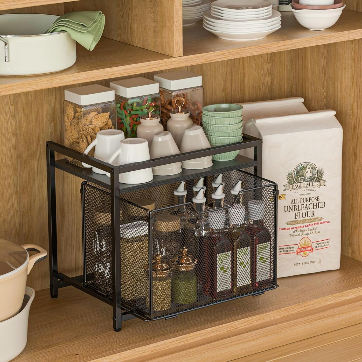 2 Tier Storage Shelf, Kitchen Countertop Shelves, Under Cabinet ...