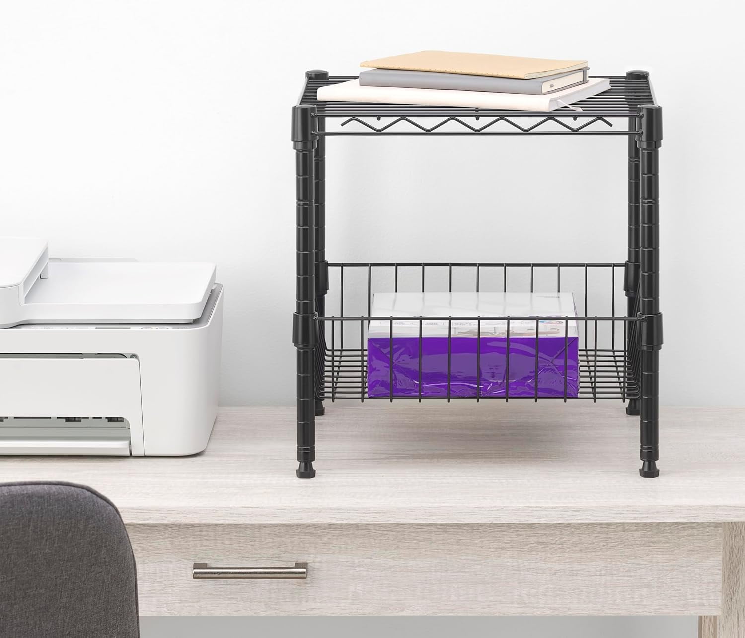2-Tier Supreme Stacking Shelf with Basket, Heavy-Duty, Adjustable Home ...