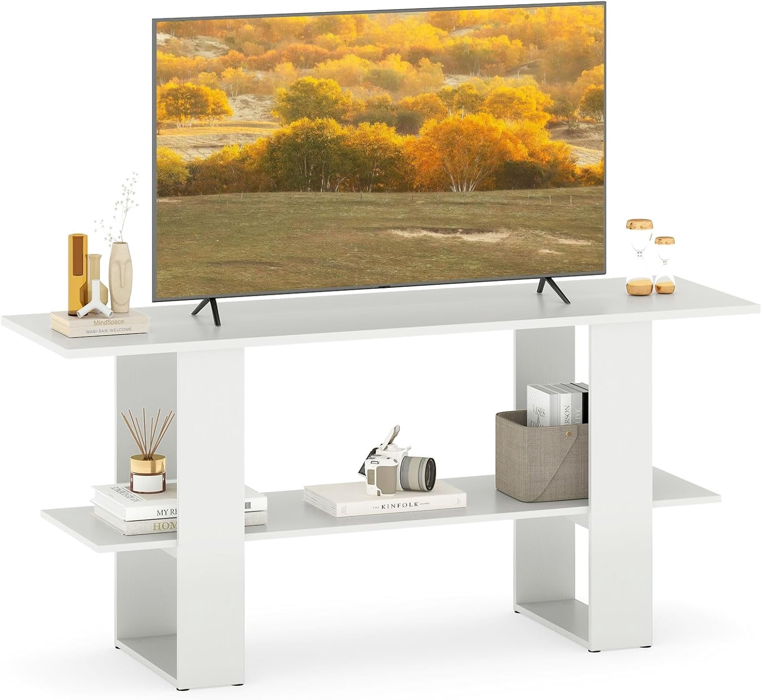 2-Tier TV Stand for up to 55" TVs, Entertainment Center with Open Shelf ...
