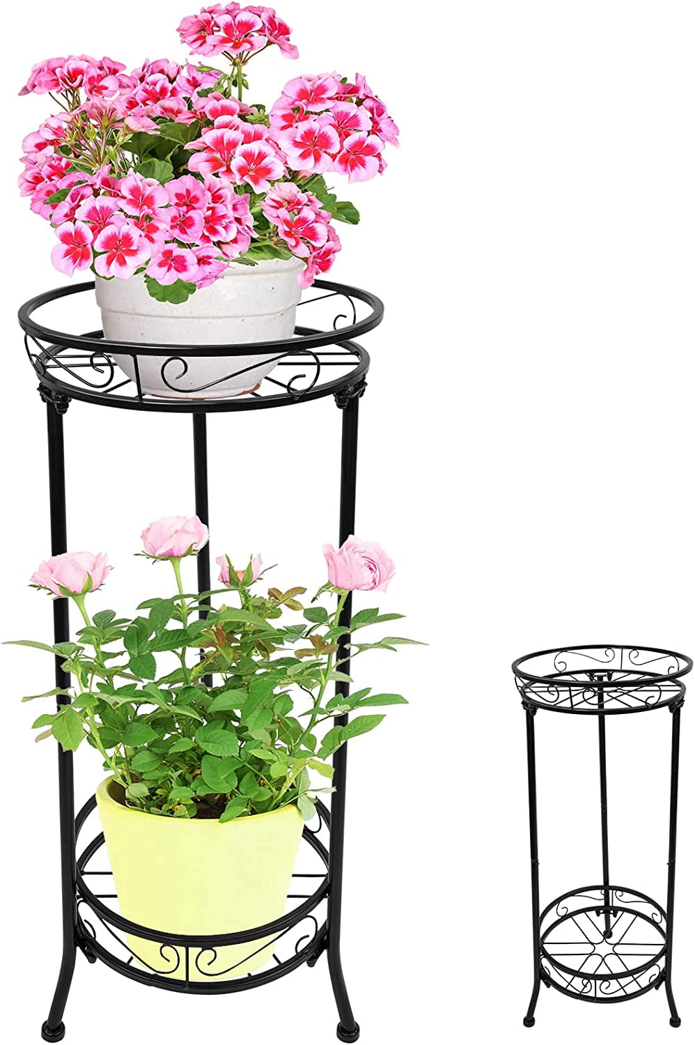 2 Tier Tall Metal Plant Stand for Indoor Outdoor Plants, 26.7In Corner ...