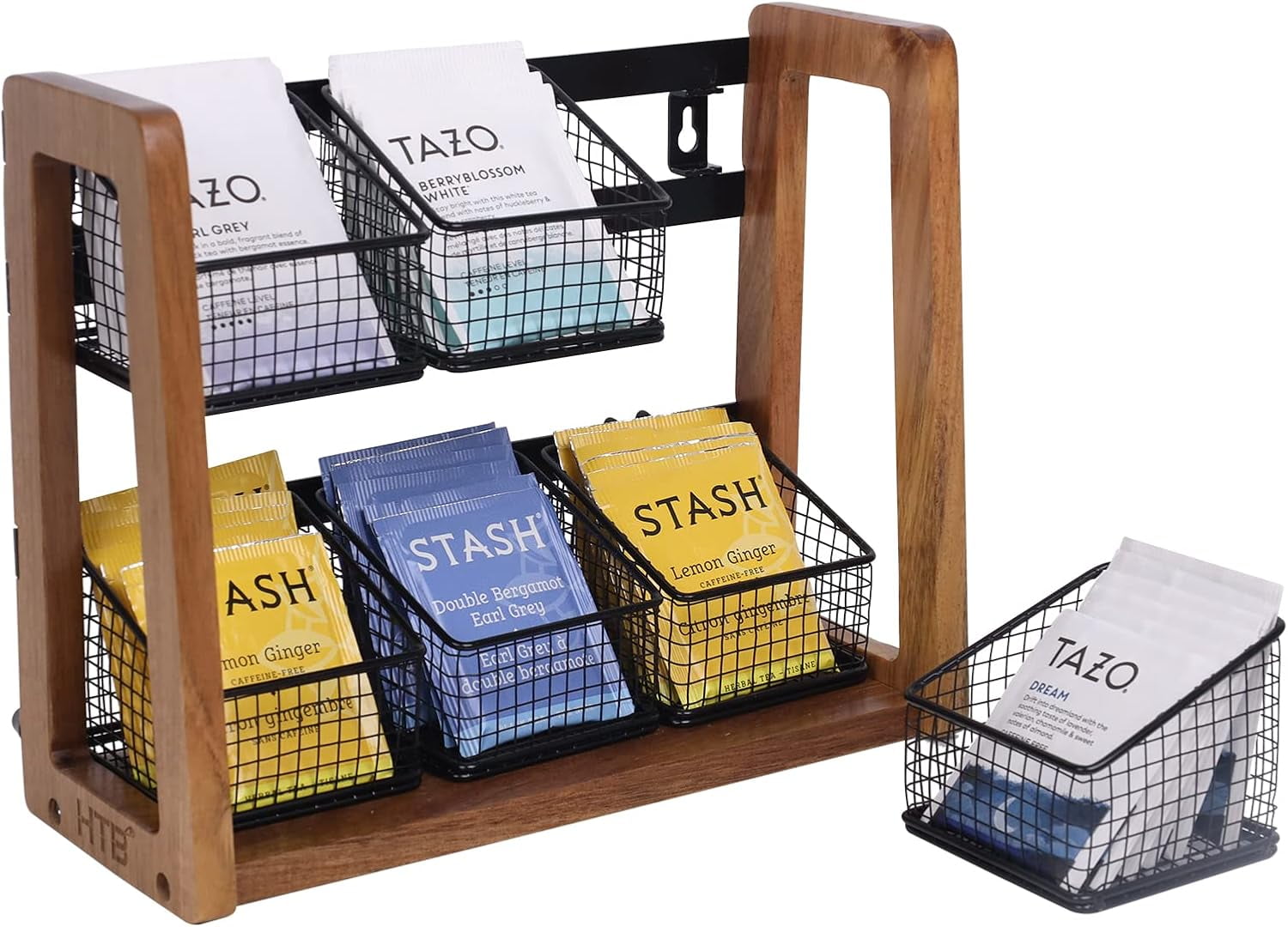 2 Tier Tea Organizer for Tea Bags, Tea Bag Holder with Acacia Wood ...
