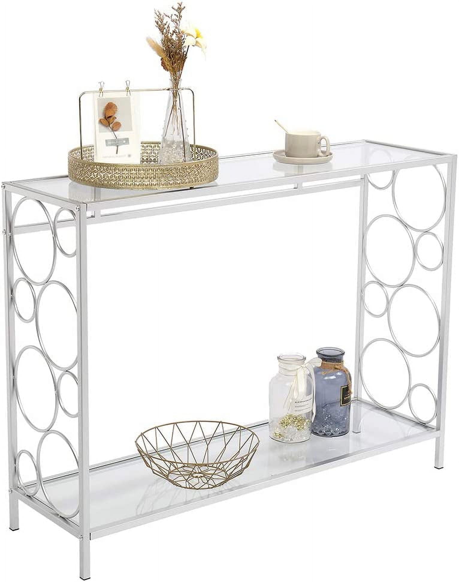 2 Tier Tempered Glass Sofa Table,Narrow Console Entryway Table,Clear ...