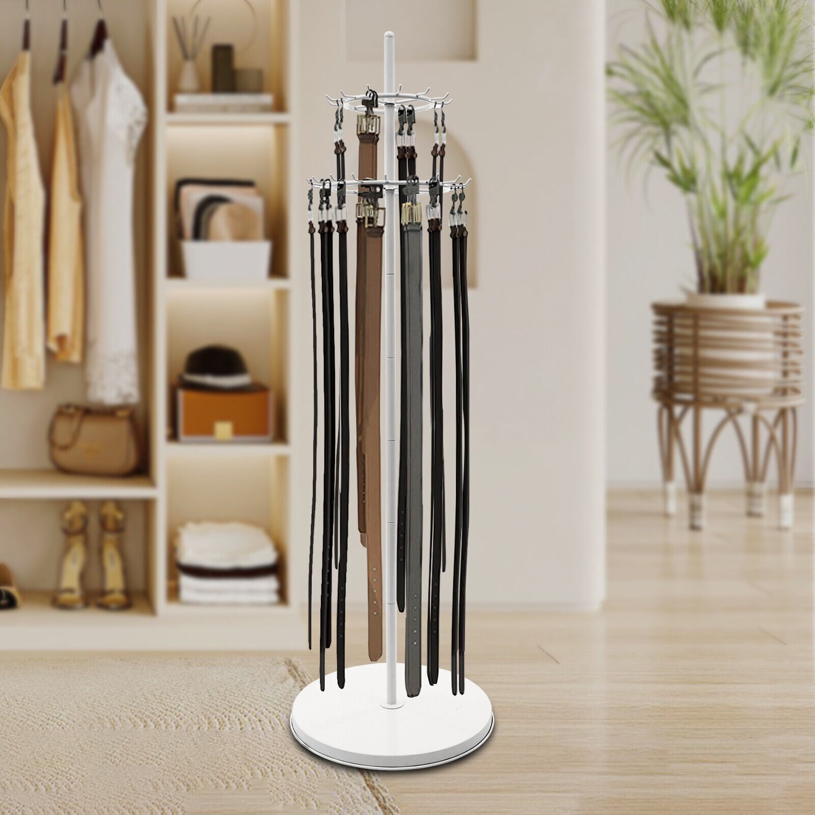 2-Tier Tie Rack Floor Stand Belt Hanger Display Shelf 31 Hooks ...