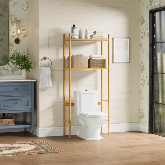 Bamboo Over The Toilet Storage Shelf Organizer 2 Tier, Freestanding ...