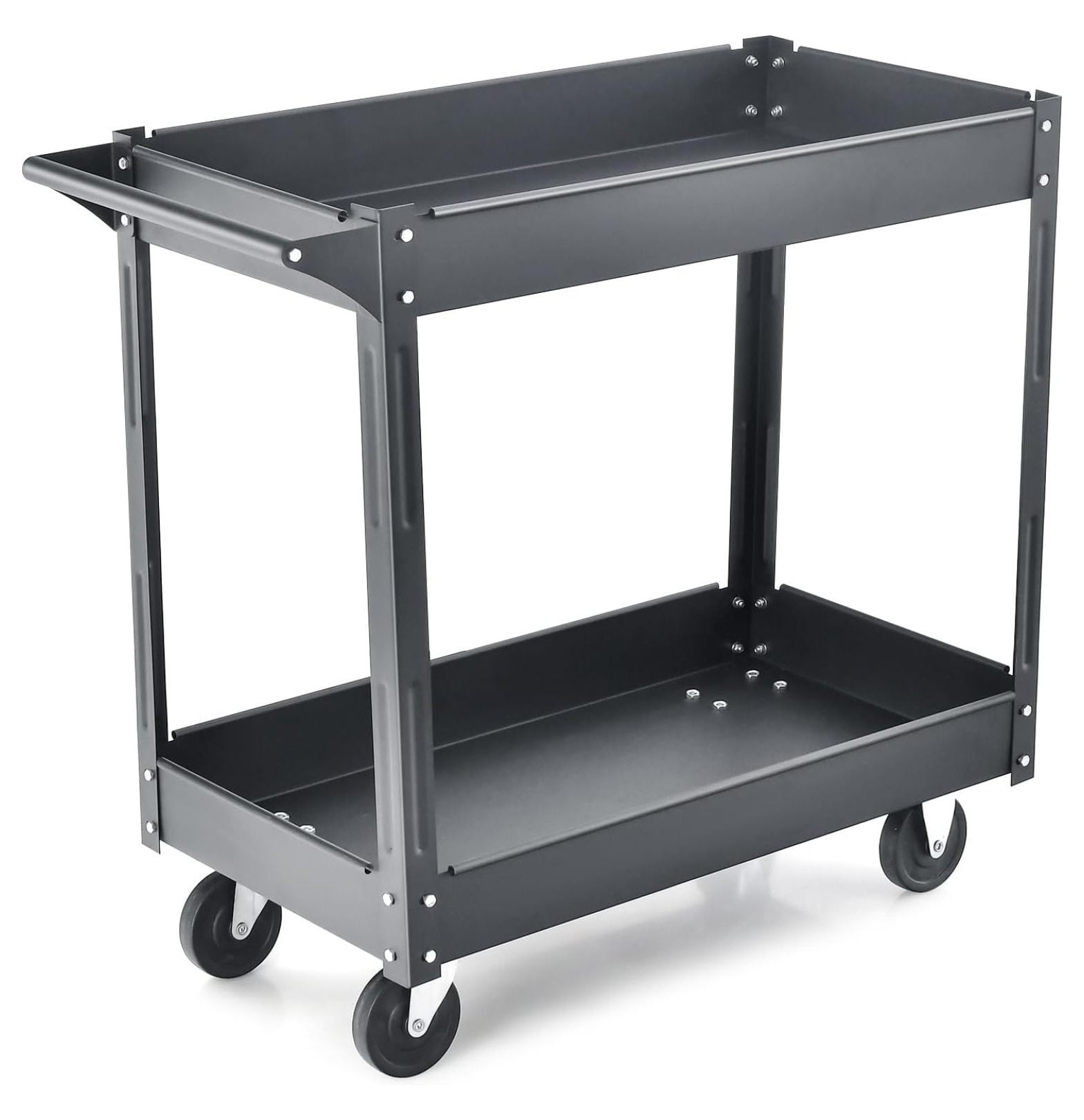2 Tier Tool Cart with Wheels, Heavy Duty Rolling Service Push Cart with ...