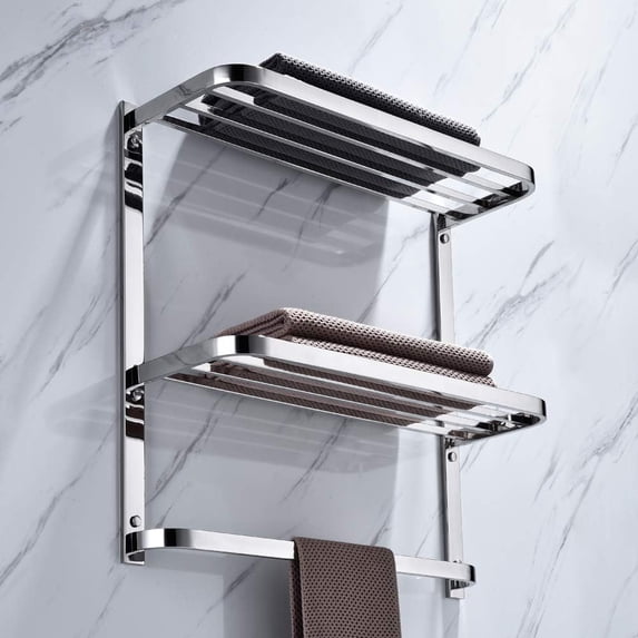 2-Tier Towel Rack Floating Shelf with Towel Bar, 24-Inch W x 8.75-Inch ...