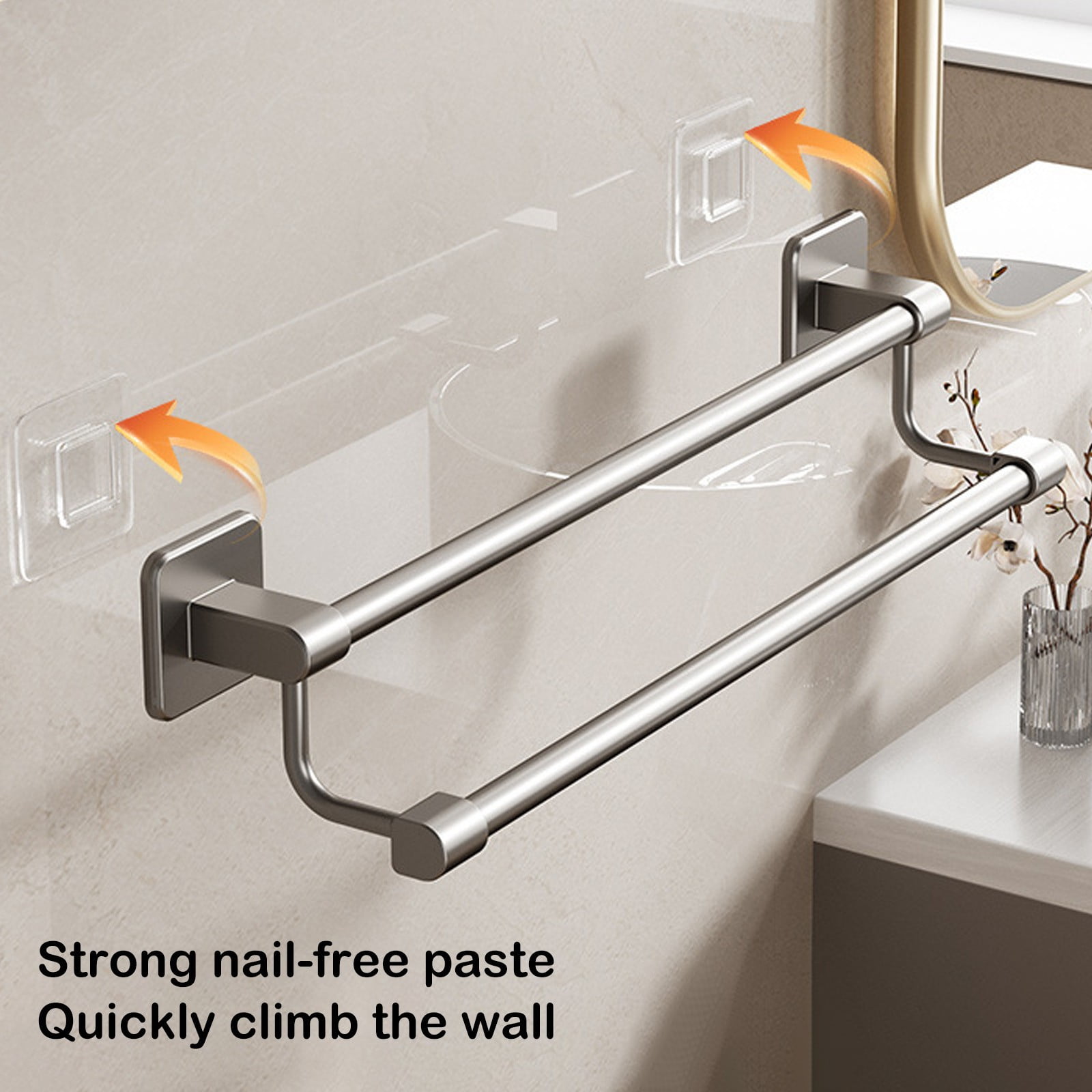 2-Tier Towel Racks, 50/60/70/80cm Wall Mounted Towel Organizer, No ...