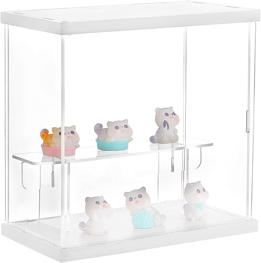 2-Tier Transparent Acrylic Display Case Figures Display Stand with Door ...