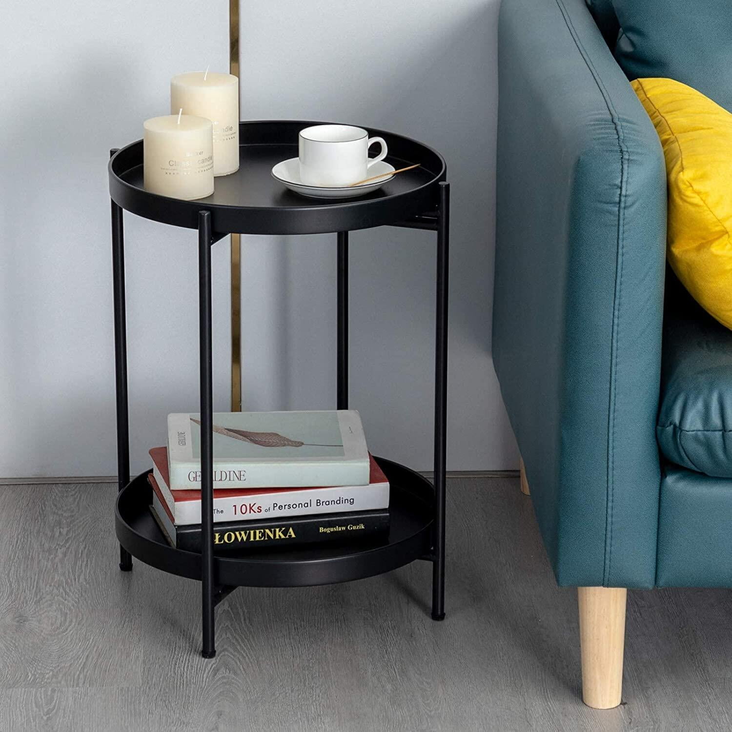 Oyajia 2 Tier Tray End Table - Small Metal Waterproof Sofa Side Stand ...