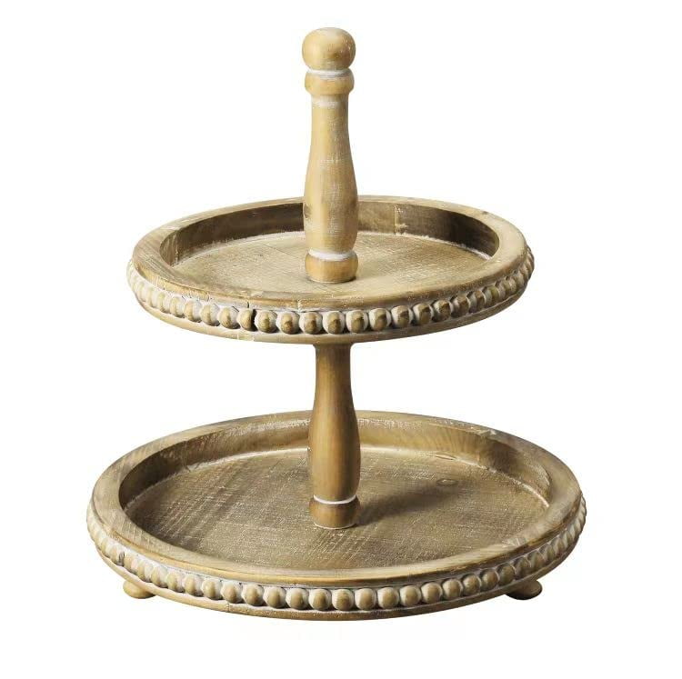 Rustic Farm Decor - HAPOO 2 Tier Tray Stand with Round Wooden Bead ...