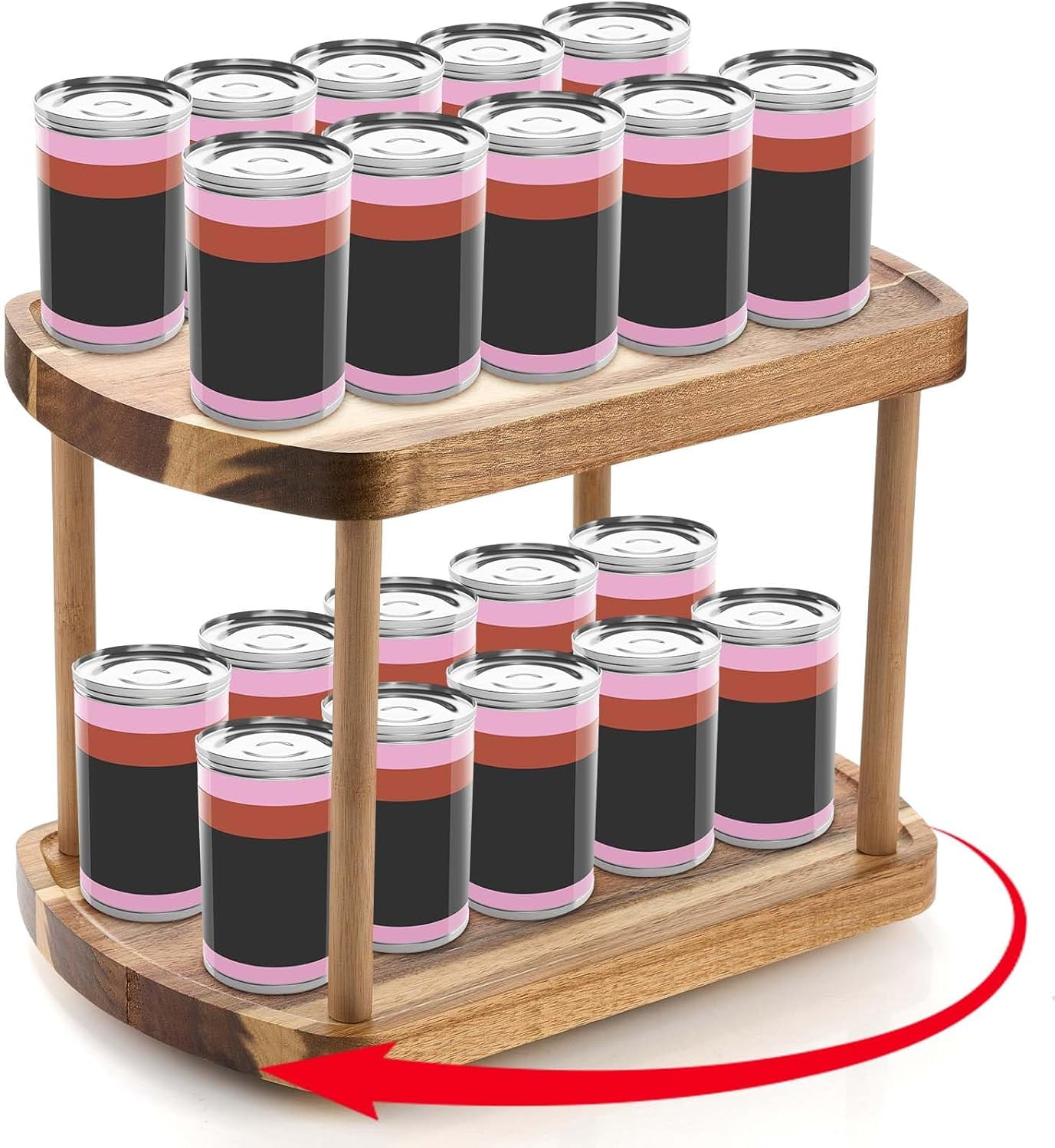 2 Tier Turntable Canned Good Organizer Lazy Susan Acacia Wood Rotating ...