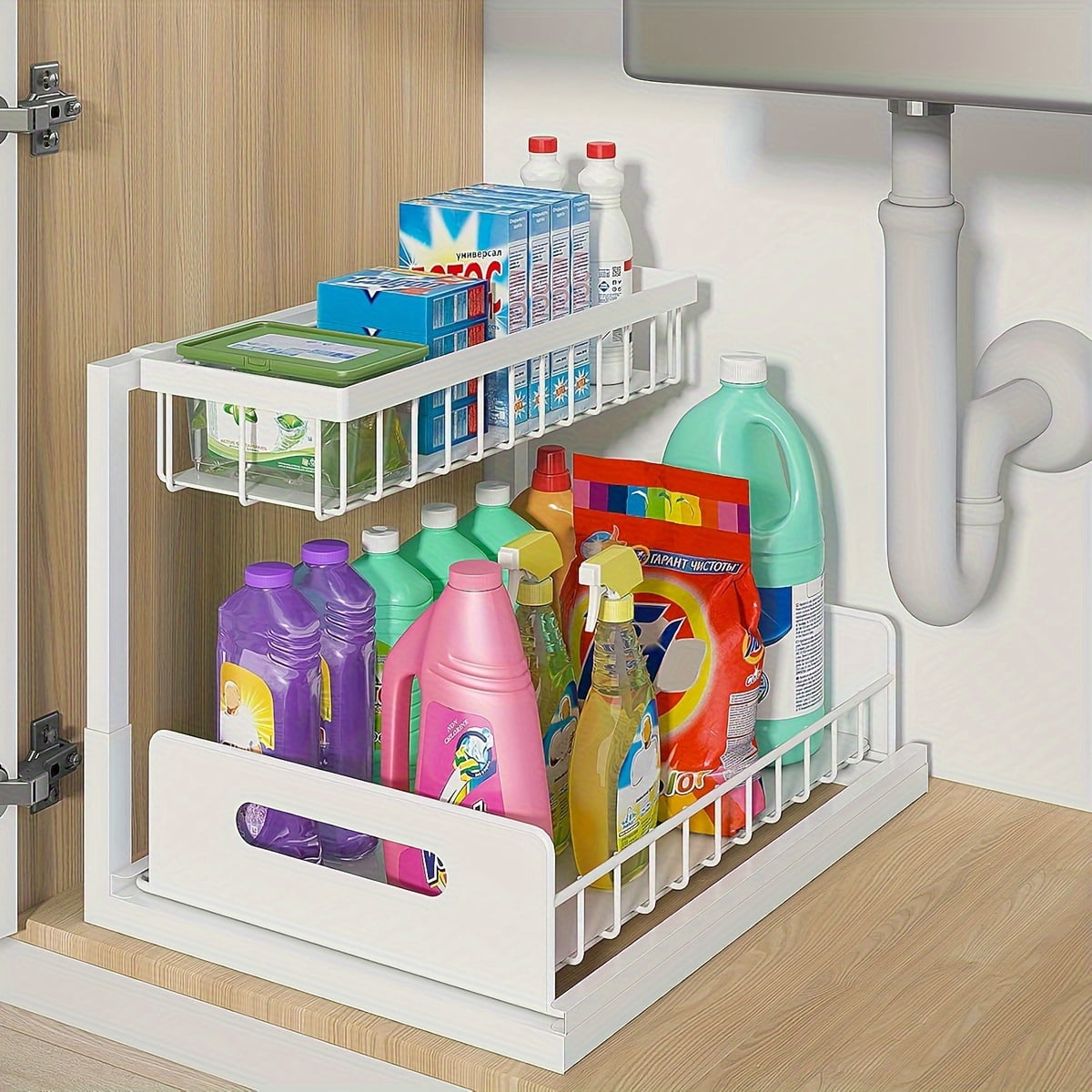 2-Tier Under Sink Organizer, Metal Sliding Pull-Out Shelf, 1/2-Pack ...