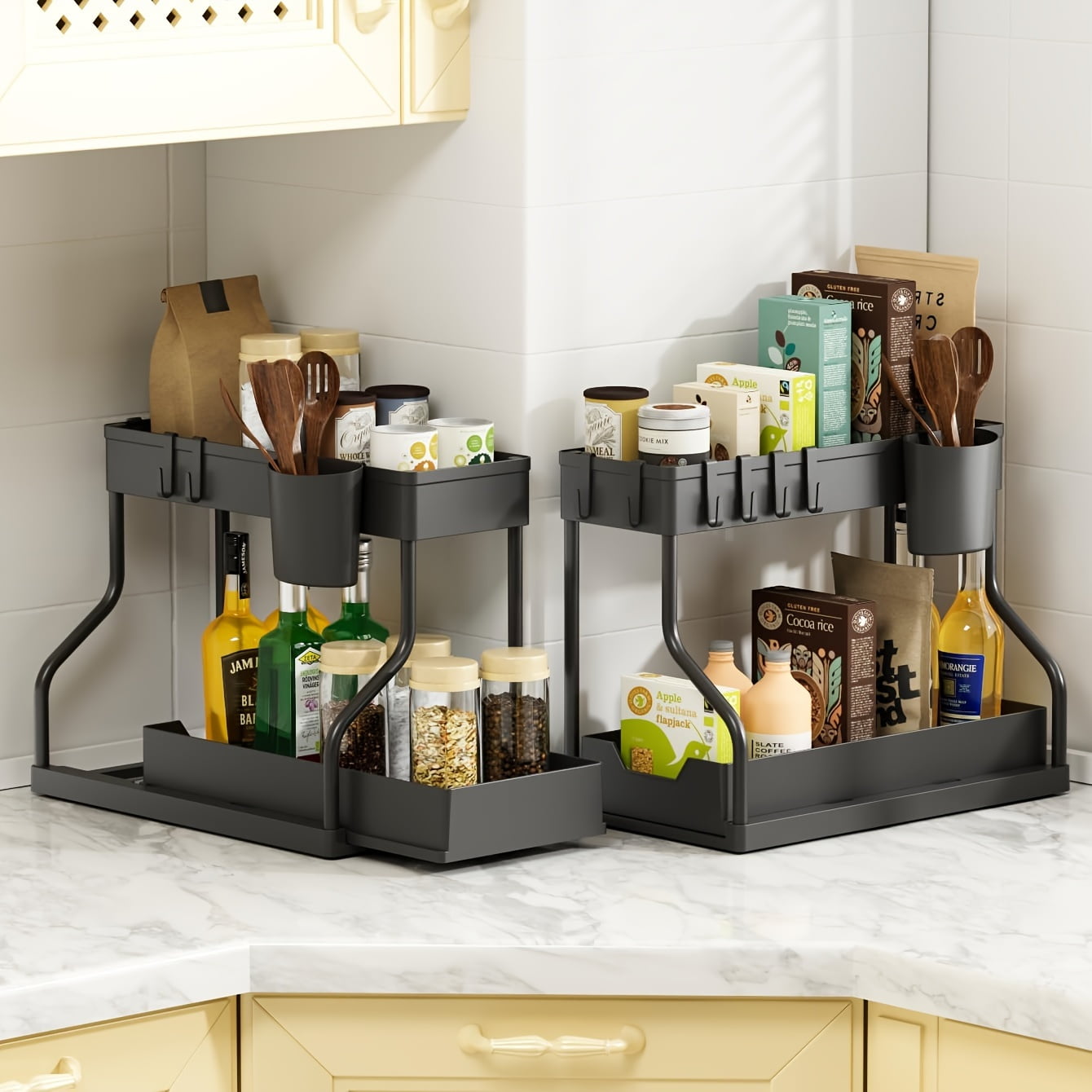 2-Tier Under Sink Organizers, L-Shape Sliding Under Sink Organizer ...