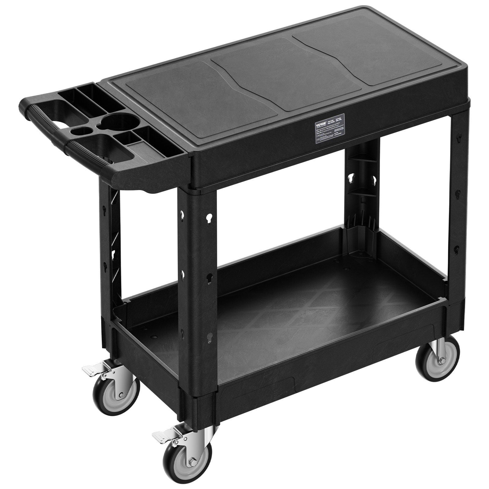 2-Tier Utility Cart 550 lbs, 31.3 x 17.7-Inch Metal Service Cart with 4 ...