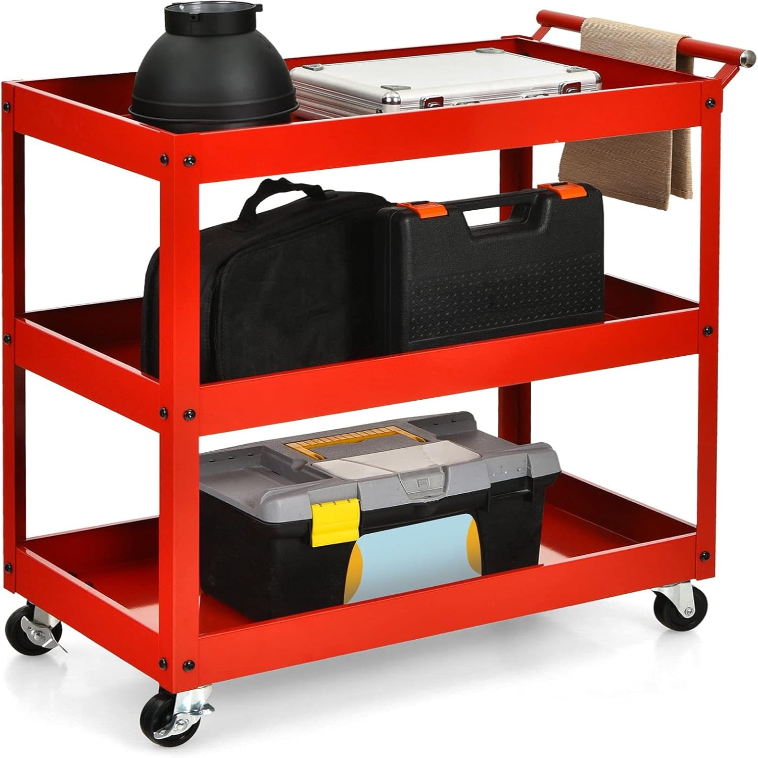 2-Tier Utility Cart Heavy Duty Commercial Service Tool Cart w/Handle ...