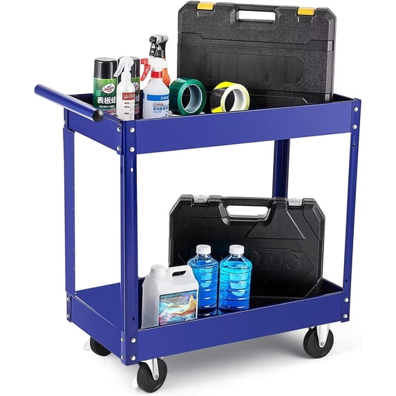 2-Tier Utility Cart, Heavy Duty Steel Rolling Cart, 300lb Multi-Purpose ...