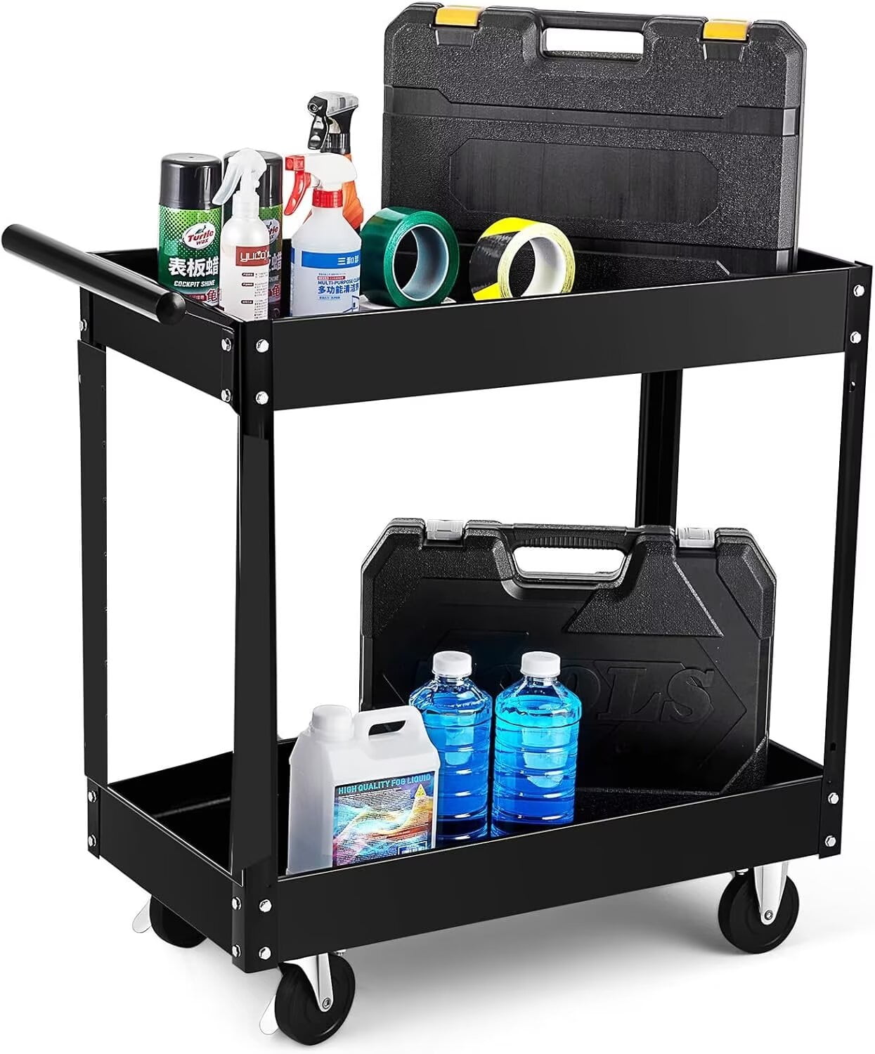2-Tier Utility Cart, Heavy Duty Steel Rolling Cart, 300lb Multi-Purpose ...