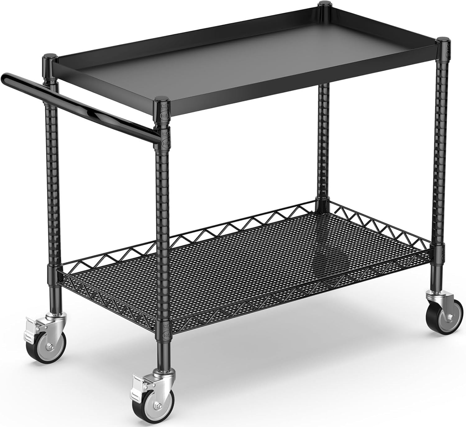 2 Tier Utility Cart with Wheels, Capacity Heavy Duty Rolling Utility ...