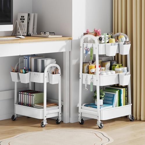 2 Tier Utility Rolling Cart Metal with Wheels, Storage Under Desk ...