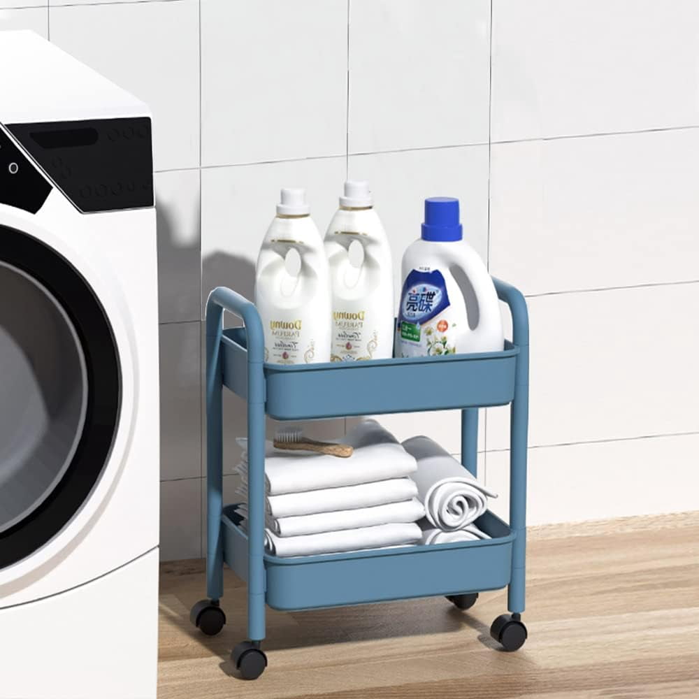 2-Tier Utility Rolling Cart Storage Organizer Sofa Side Table with ...