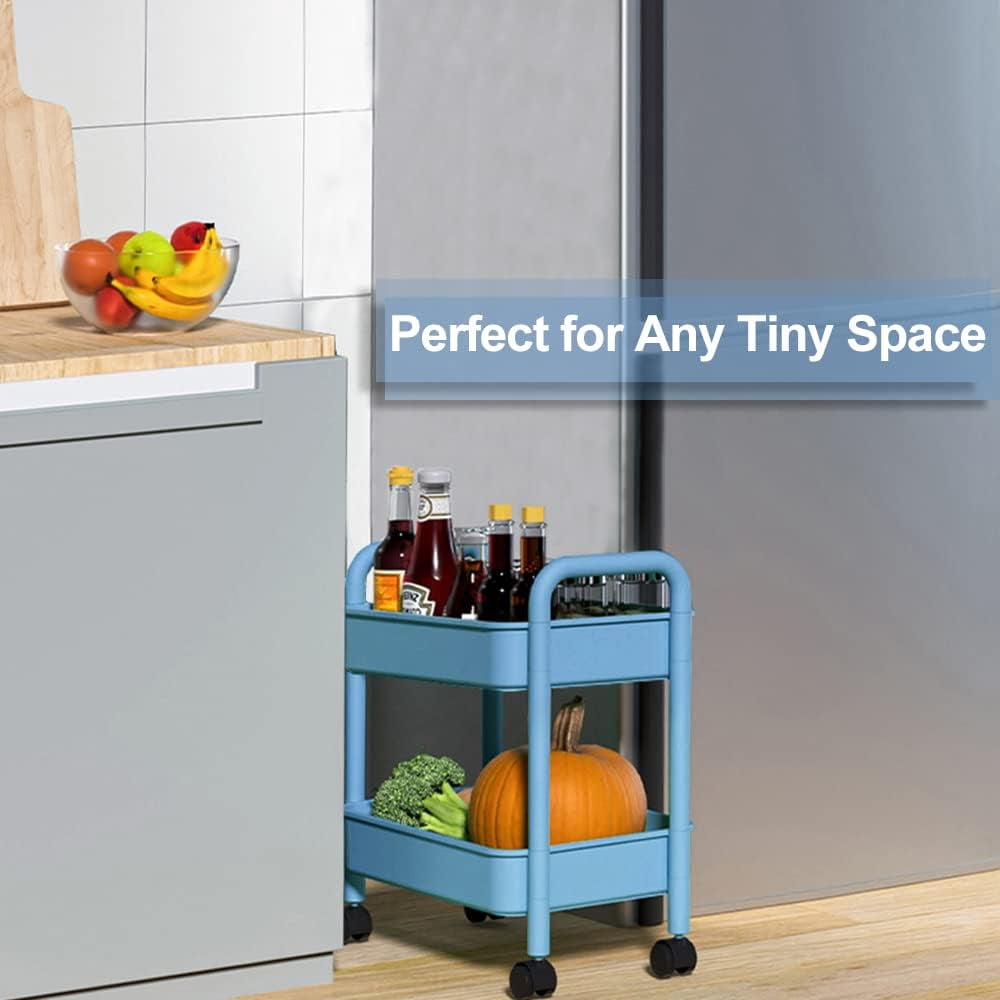 2-Tier Utility Rolling Cart Storage Organizer Sofa Side Table with ...