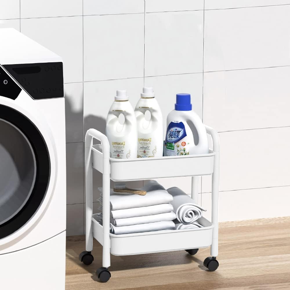 2-Tier Utility Rolling Cart Storage Organizer Sofa Side Table with ...