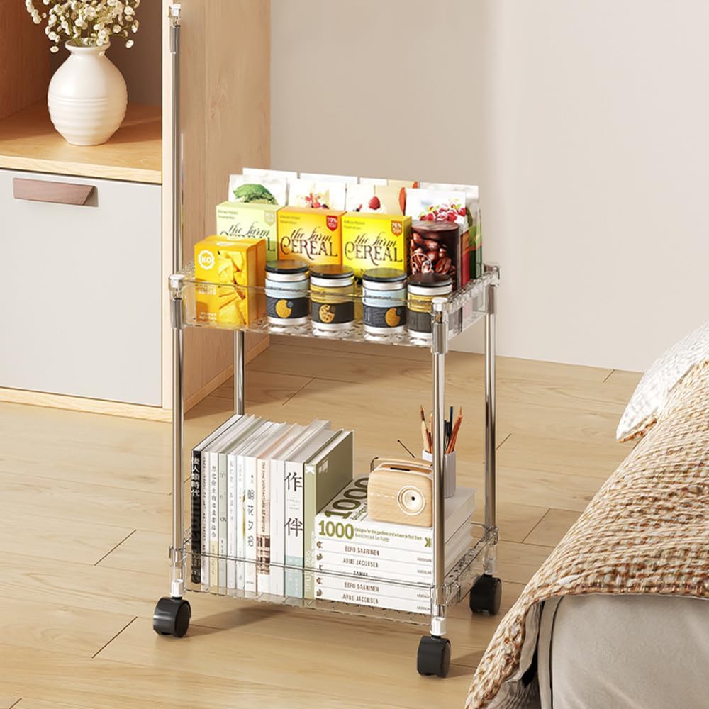 2 Tier Utility Rolling Cart Storage Organizer with Wheels Under Desk ...