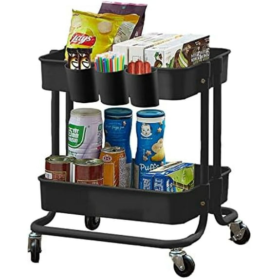 2-Tier Utility Rolling Cart Storage Sofa Side Table with Wheels, Mobile ...