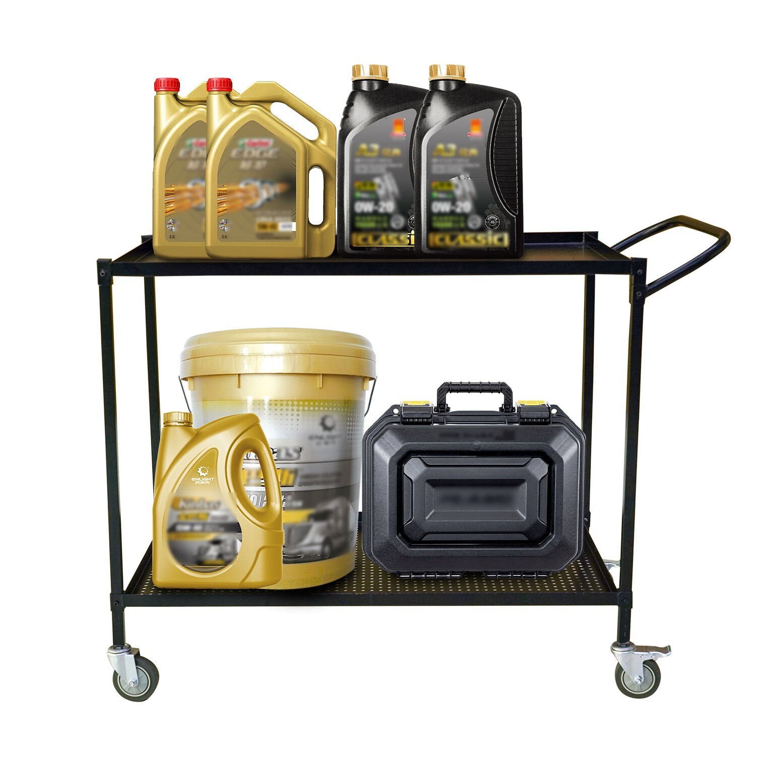 2 Tier Utility Rolling Cart with Handle Bar for Warehouse, Garage, and ...