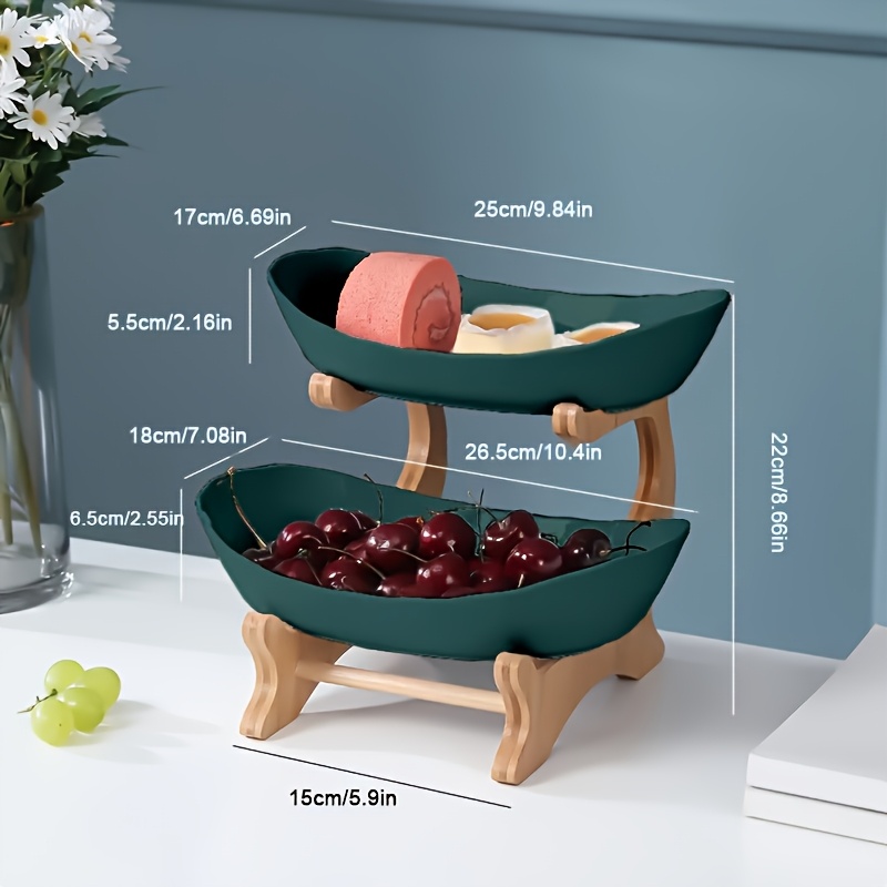 2-Tier Vintage Bamboo and Wood Serving Tray – Multi-Layer Rustic Snack ...