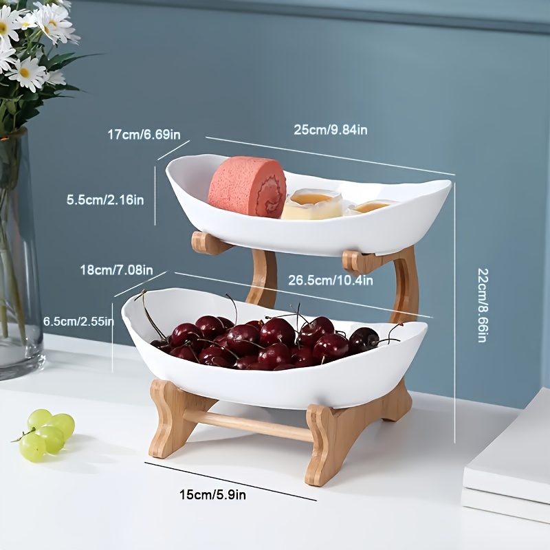 2-Tier Vintage Bamboo and Wood Serving Tray – Multi-Layer Rustic Snack ...