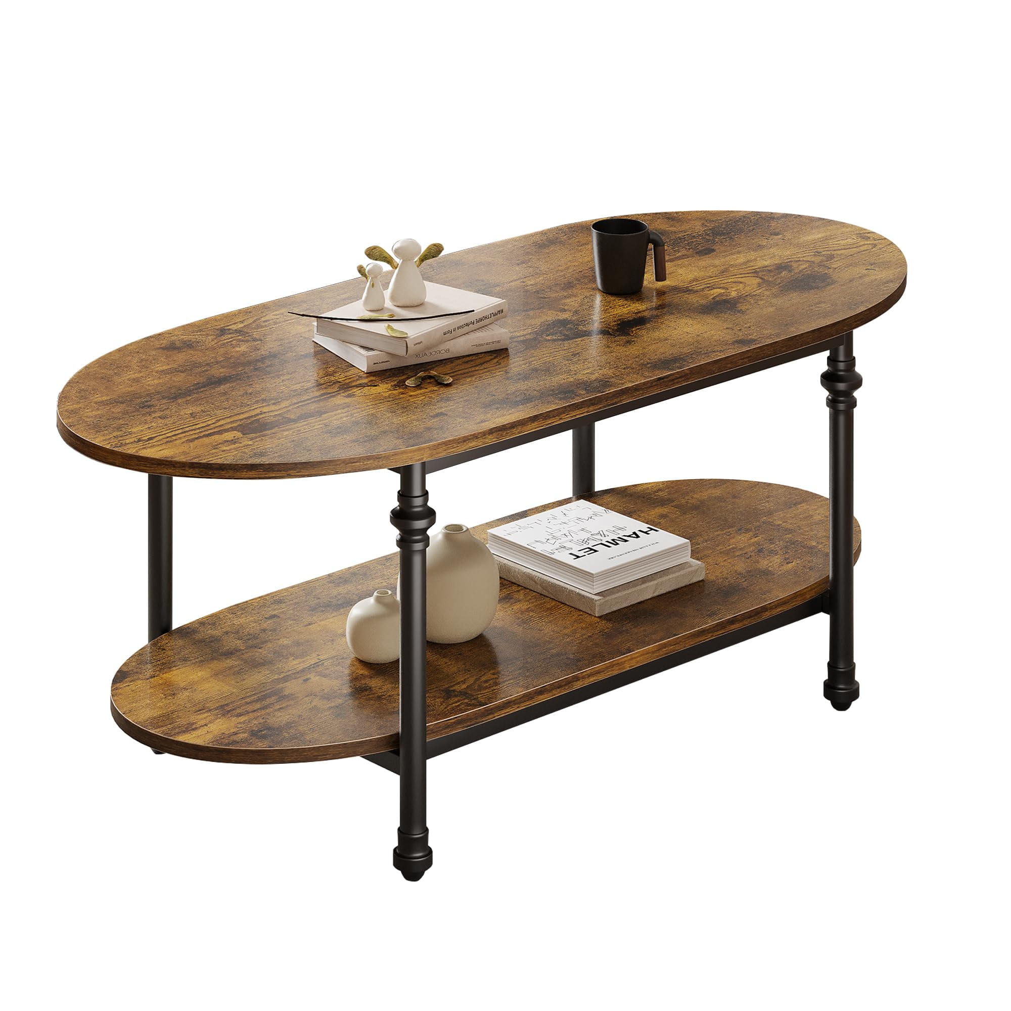 2-Tier Vintage Coffee Tables for Living Room,Iron and MDF Roman Column ...