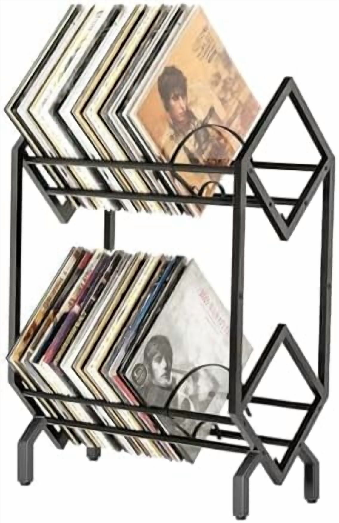 2-Tier Vinyl Record Storage With Dividers, 200 LP Albums Storage Rack ...