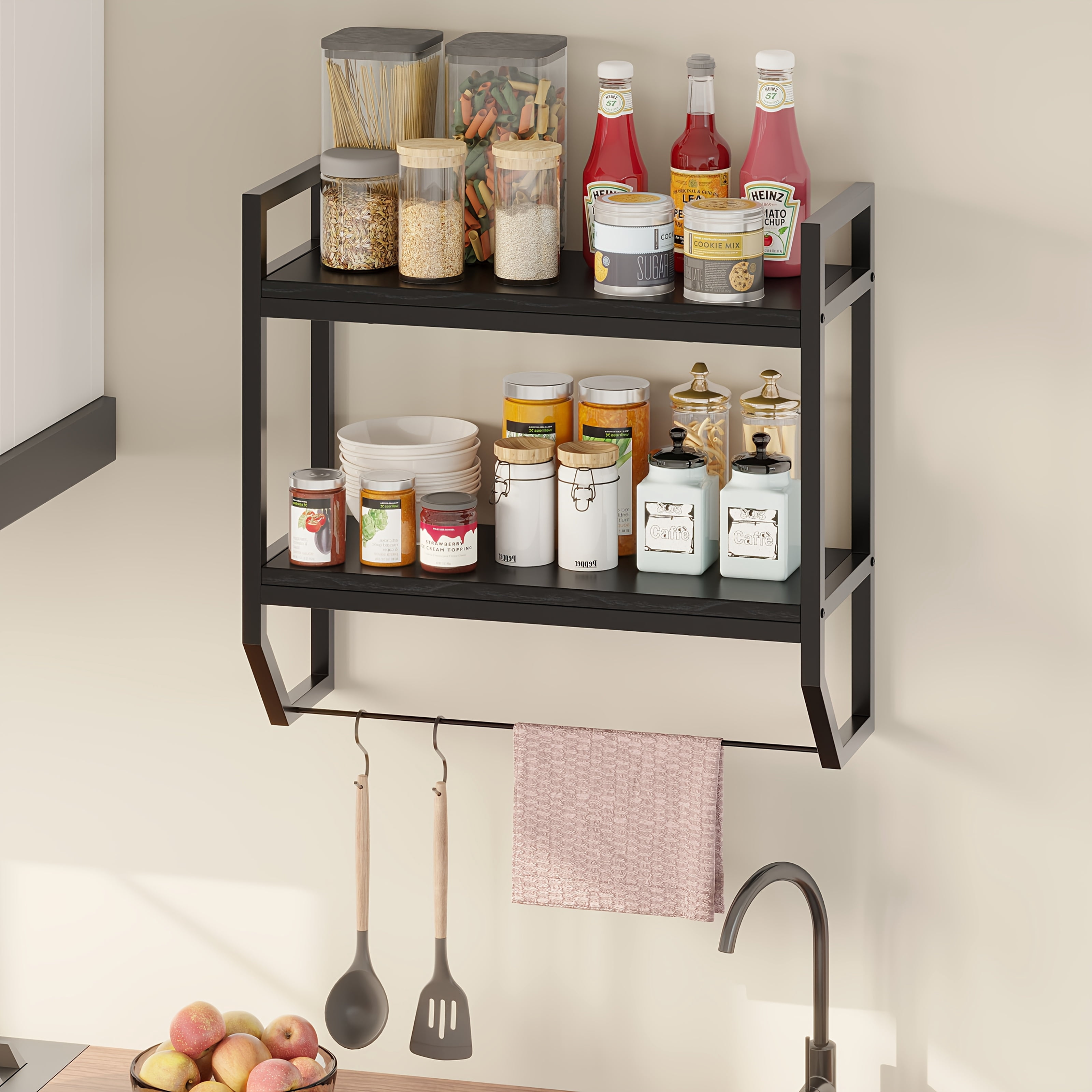 2 Tier Wall Floating Shelf, Modern Metal and Wooden Floating Rack ...