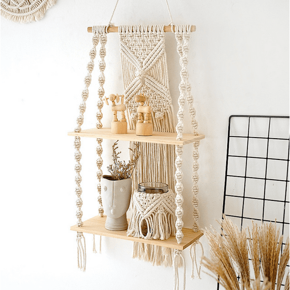 2 Tier Wall Hanging Shelf, Handmade Woven Organizer Rack Decorative ...