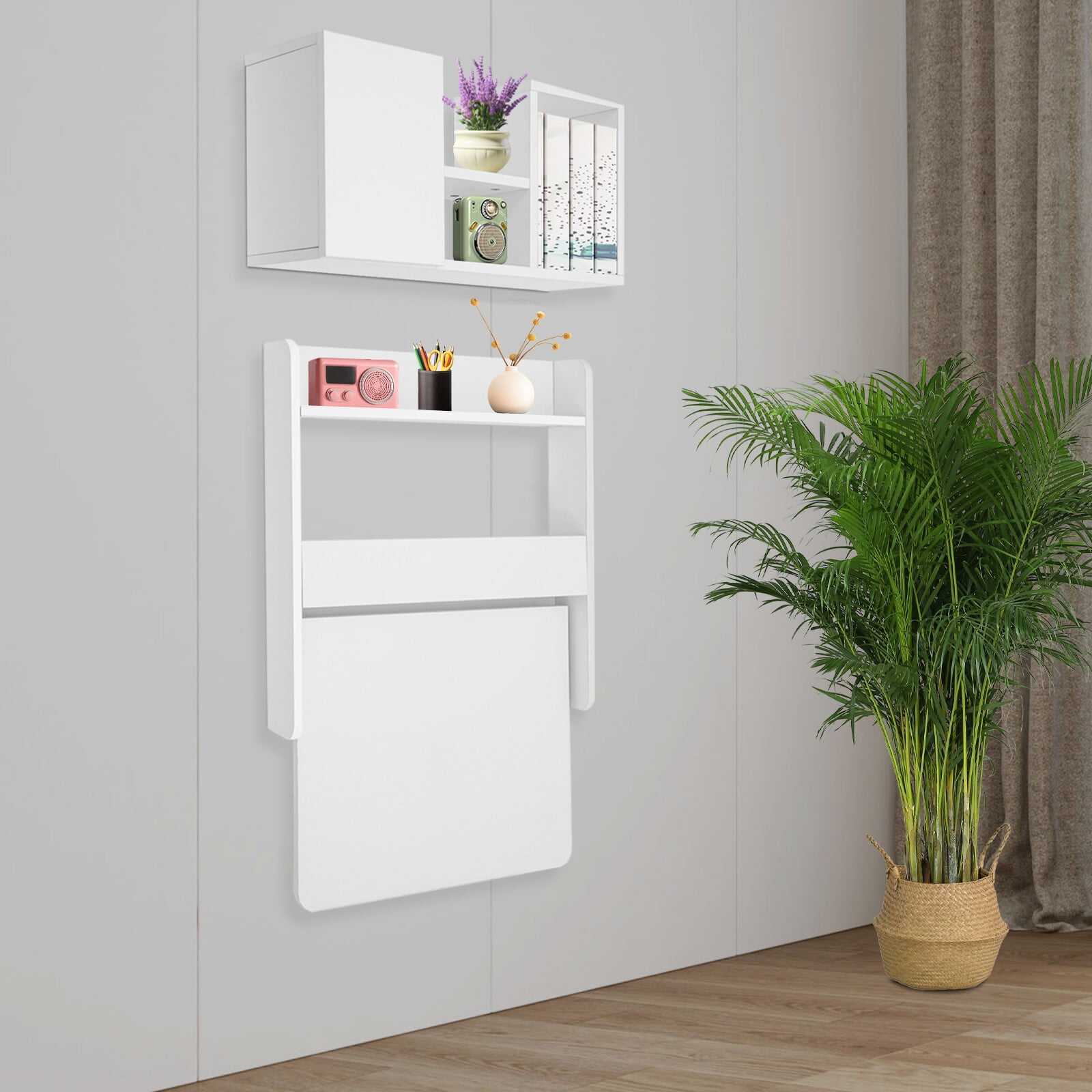 2-Tier Wall Mounted Bookshelf Folding Space Saving Table Fold Down ...