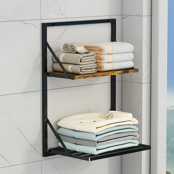 2-Tier Wall-Mounted Metal Shelf | Heavy-Duty Space-Saving Rack | For ...