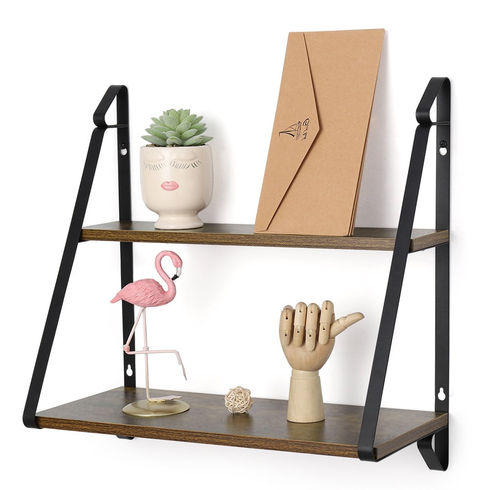 2-Tier Wall Mounted Rack Storage Display Metal Brackets Wall Shelf Rack ...