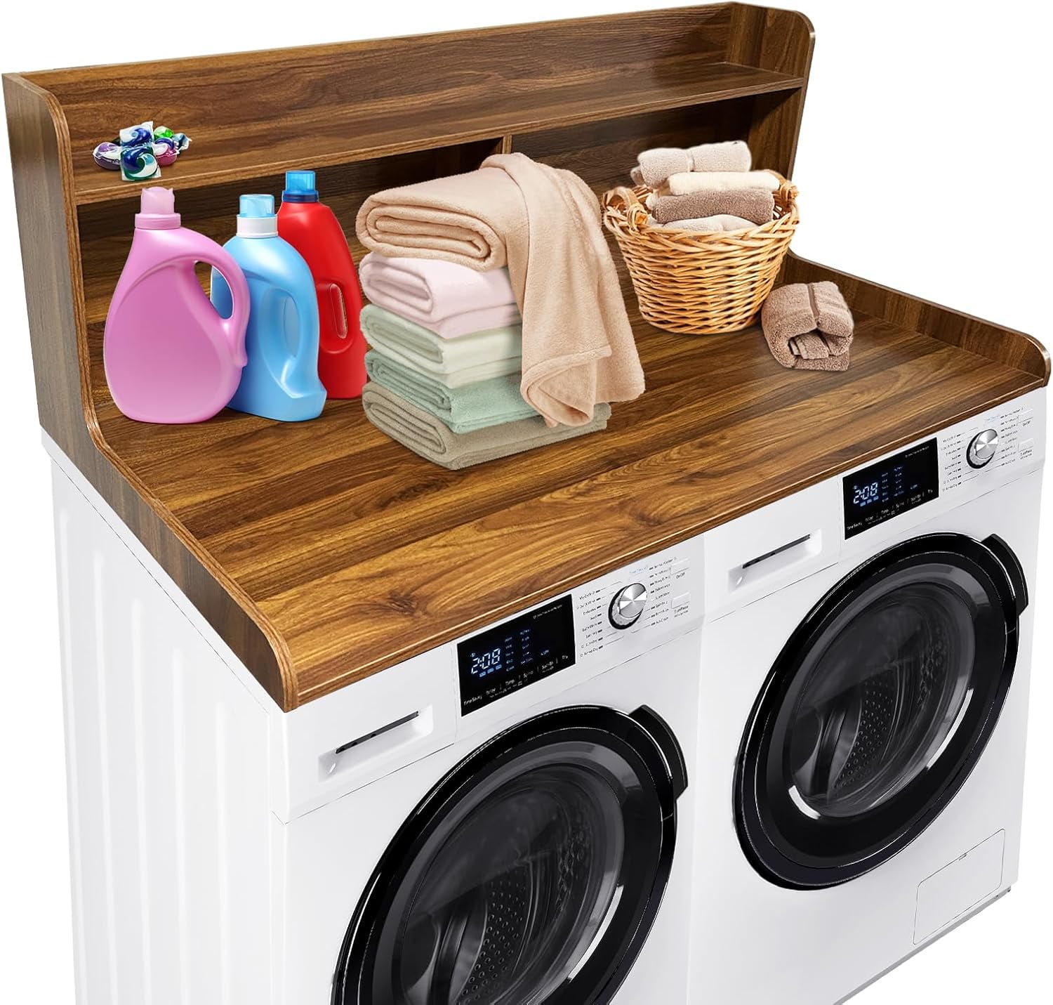2 Tier Washer Dryer Countertop with Shelf, 54x27.5 Inch Waterproof Wood ...